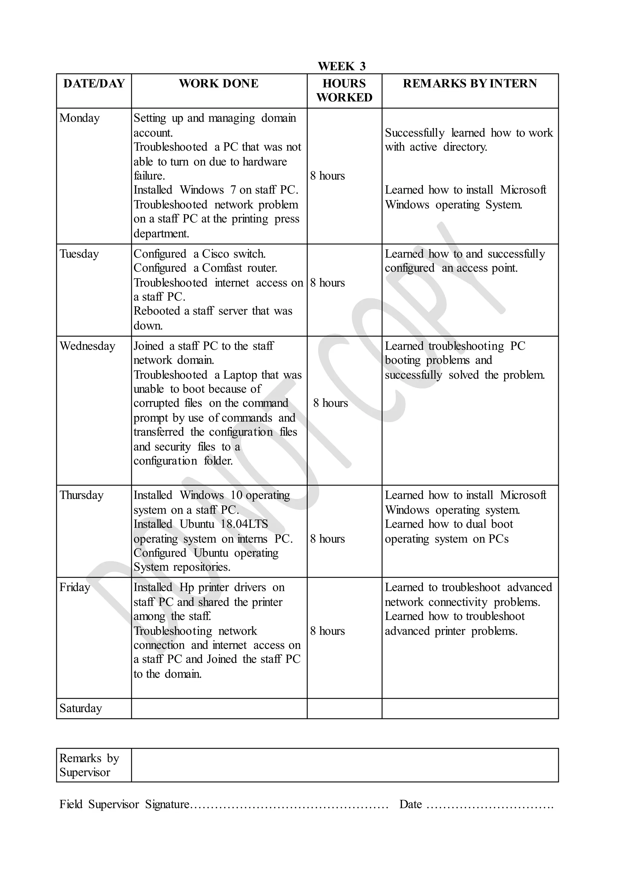 Student's industrial attachment logbook | DOCX