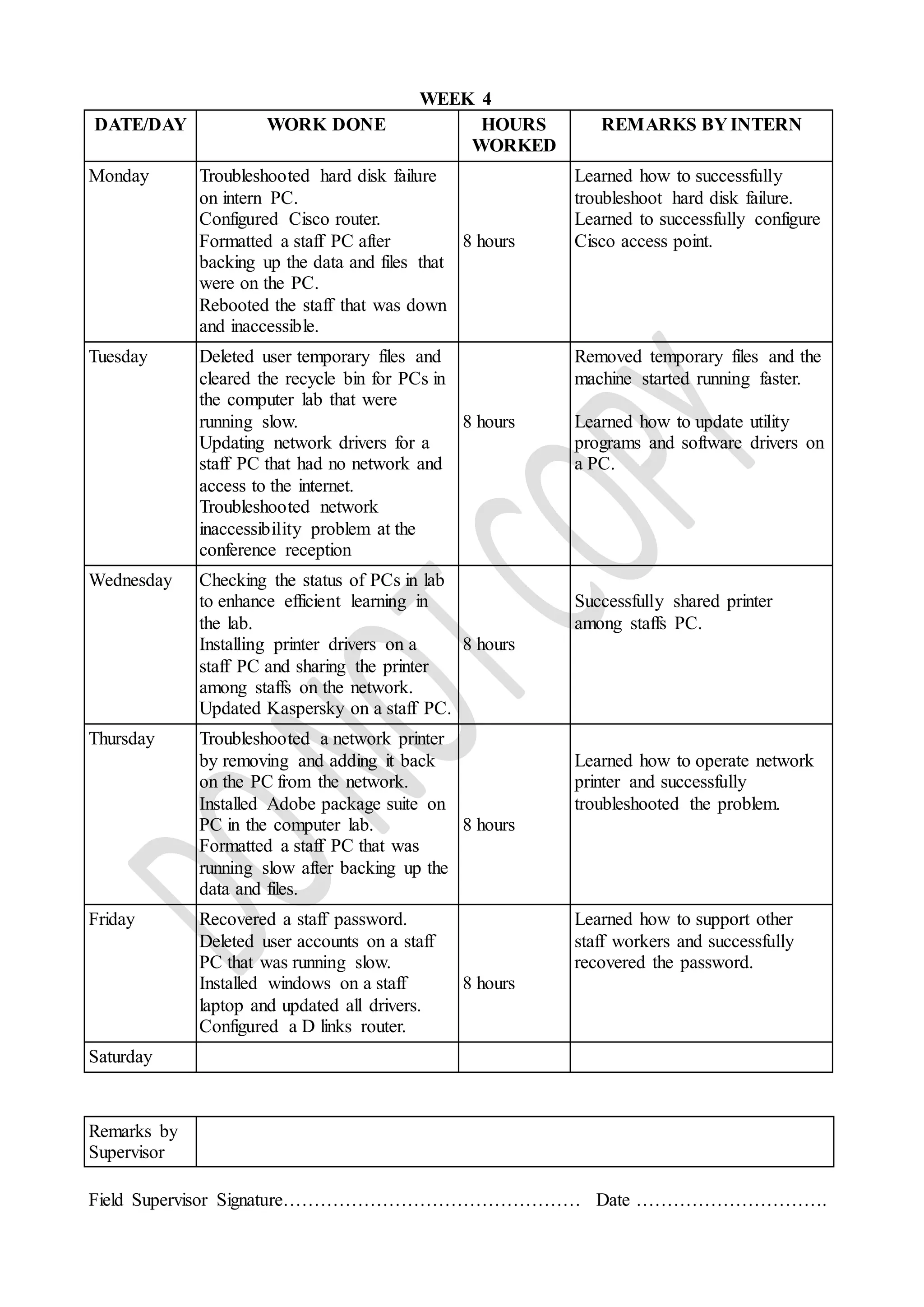 Student's industrial attachment logbook | DOCX