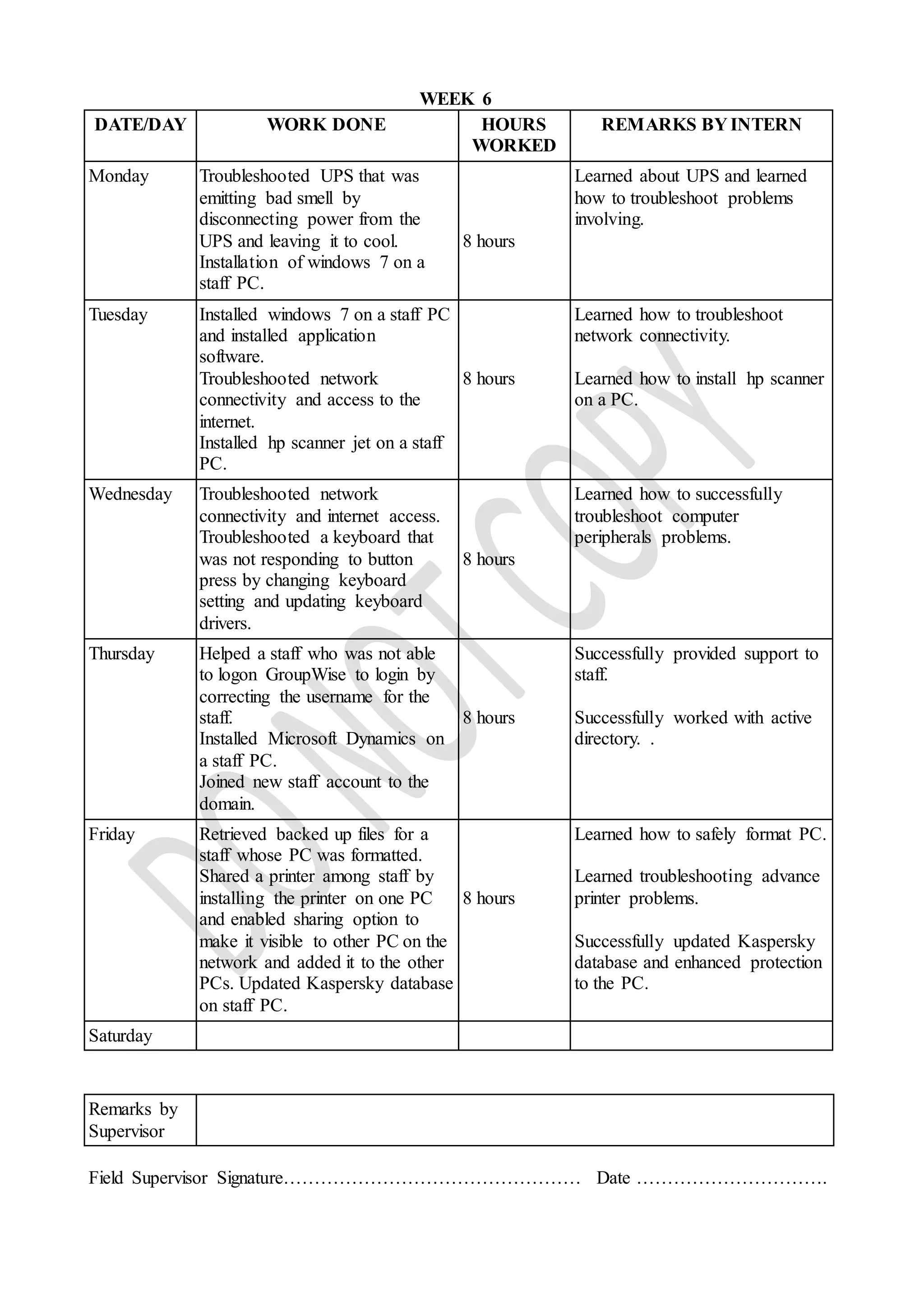Student's industrial attachment logbook | DOCX