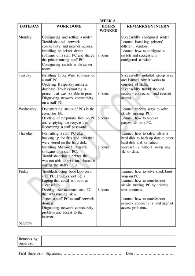 Student's industrial attachment logbook | DOCX