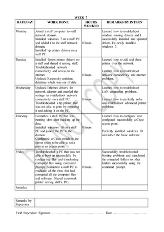 Student's industrial attachment logbook | PDF