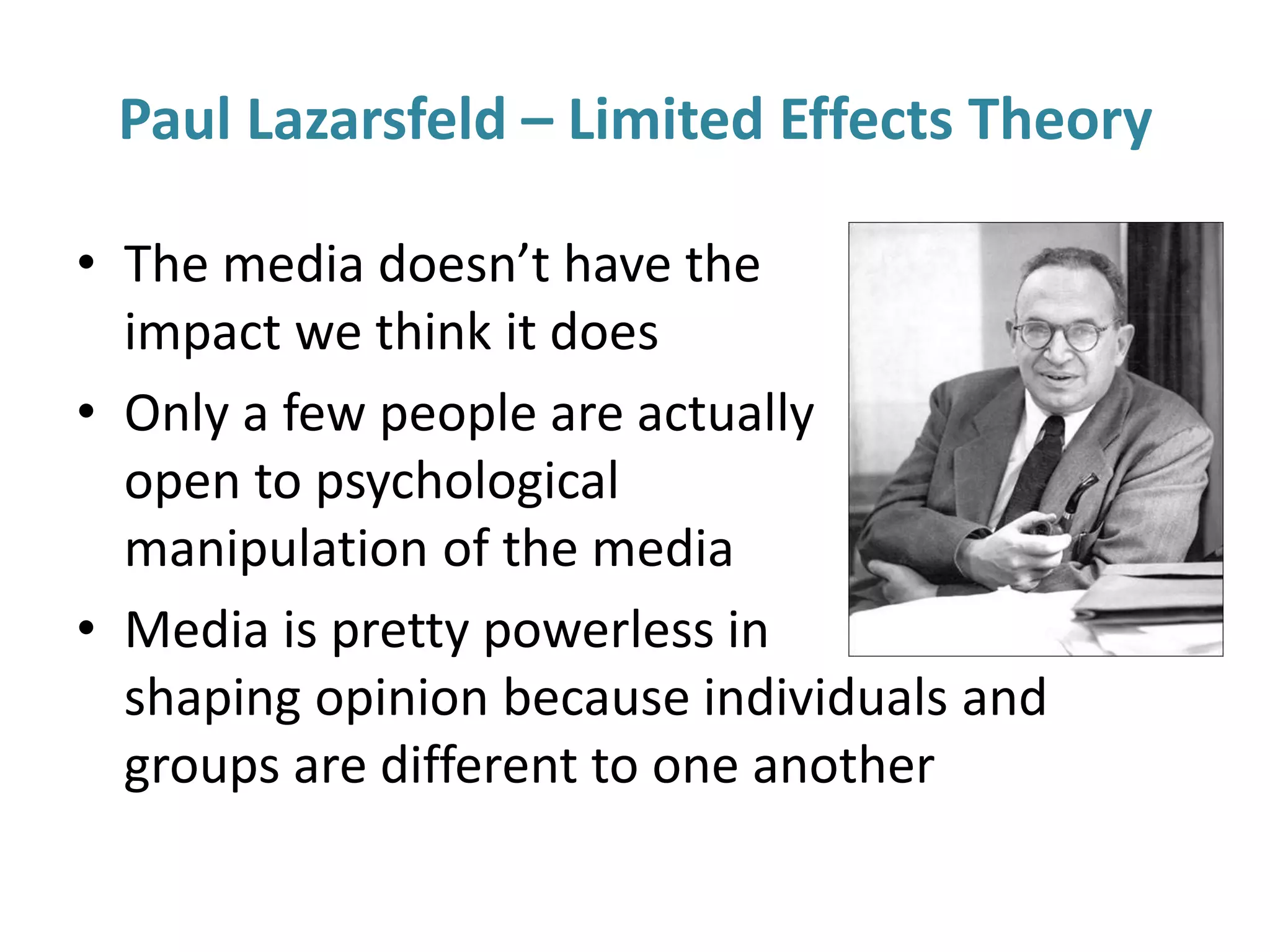 Paul Lazarsfeld limited effects theory | PPTX