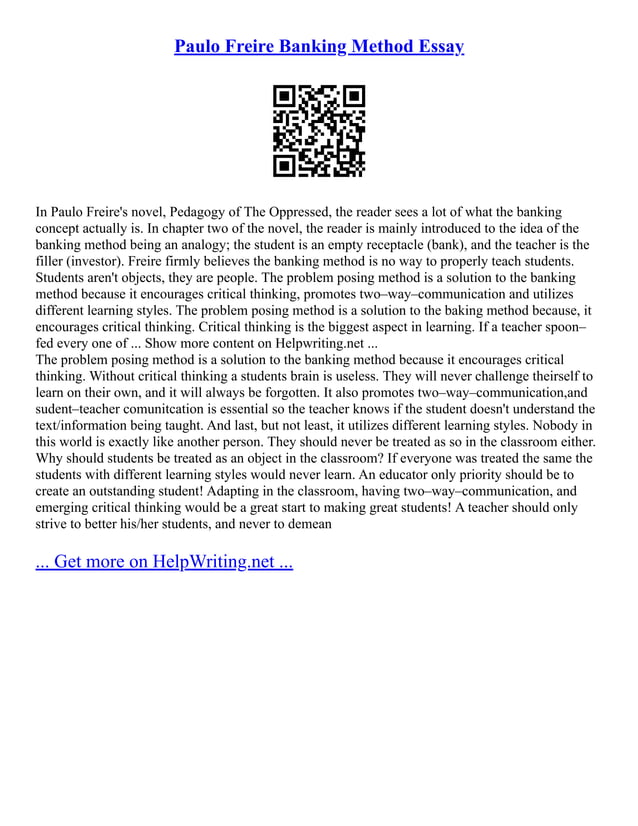 Paulo Freire Banking Method Essay | PDF
