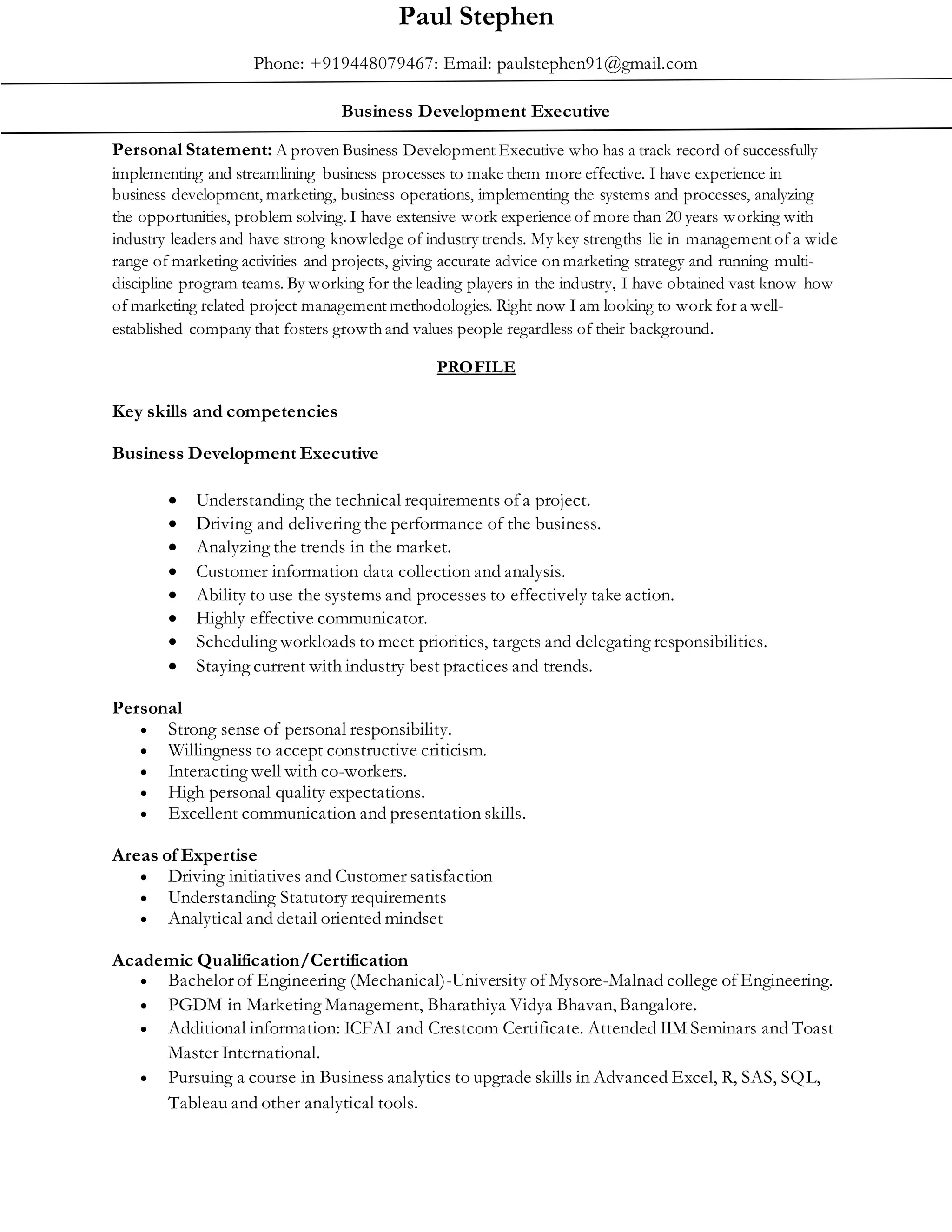 Paul stephen resume bd | DOCX