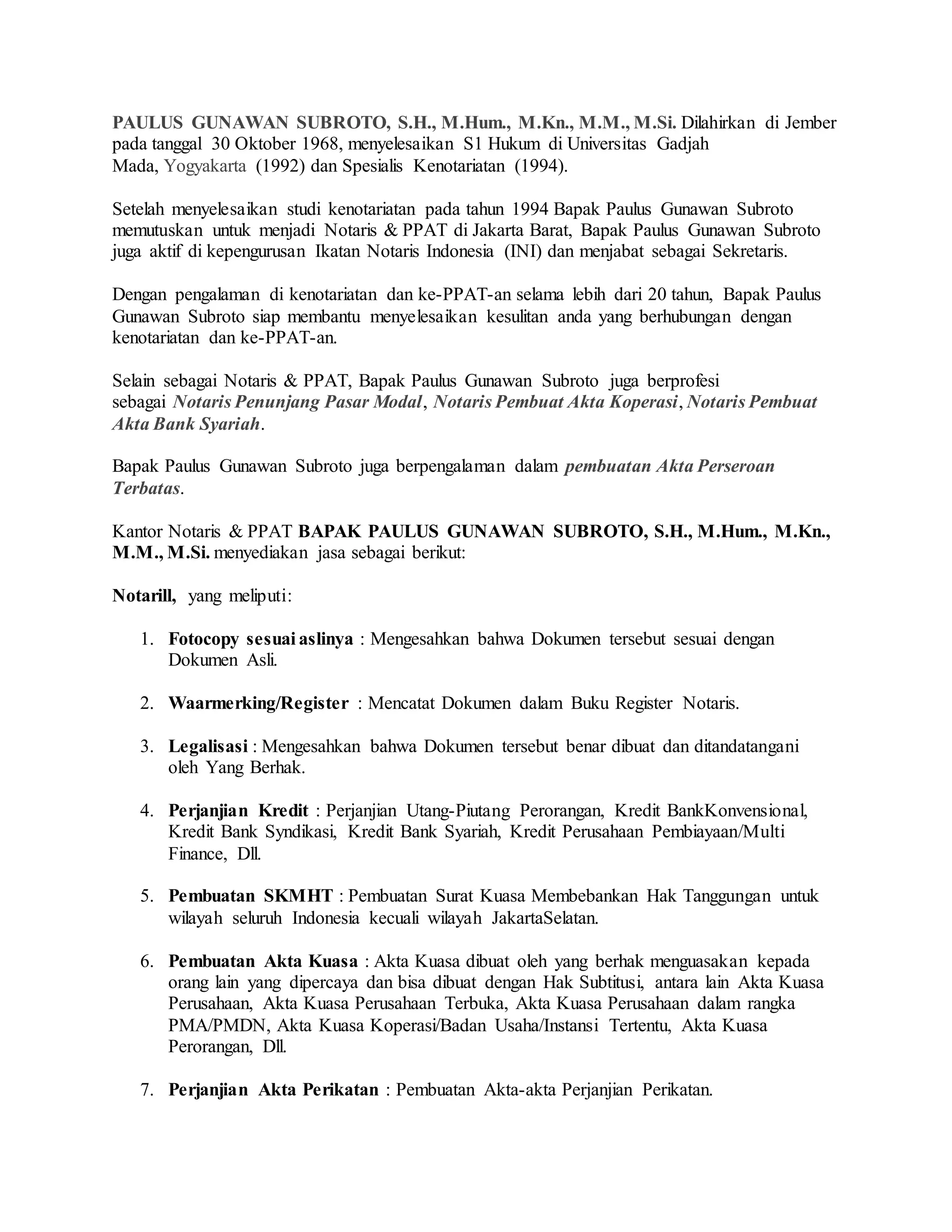 Paulus Gunawan Subroto - Notaris & PPAT | DOCX