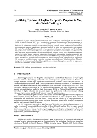 Qualifying Teachers of English for Specific Purposes to Meet the Global ...