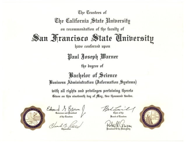Paul Warner, SFSU Bachelor of Science Degree | PDF