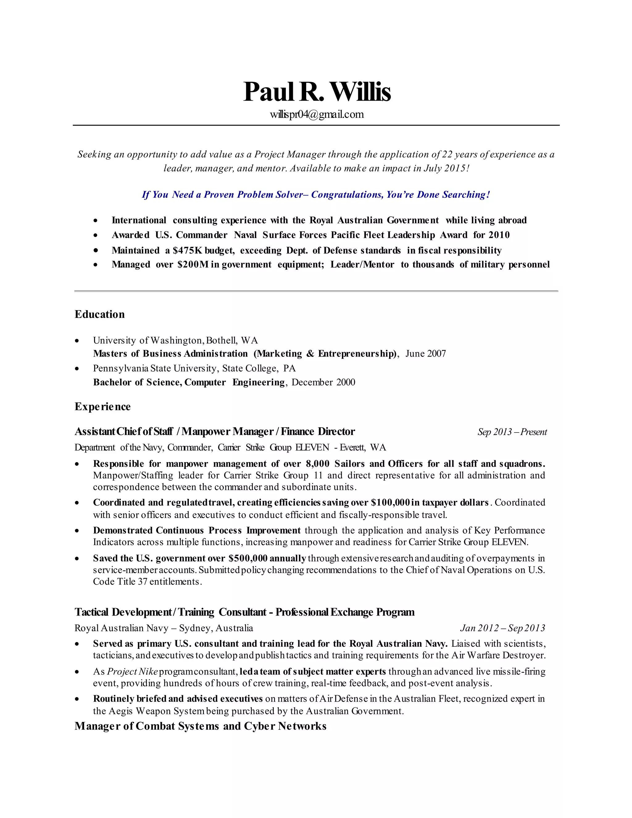 Paul Willis - Resume | PDF