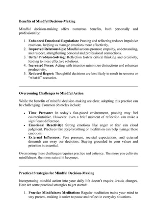 Harnessing the Strength of Mindful Decisions | PDF
