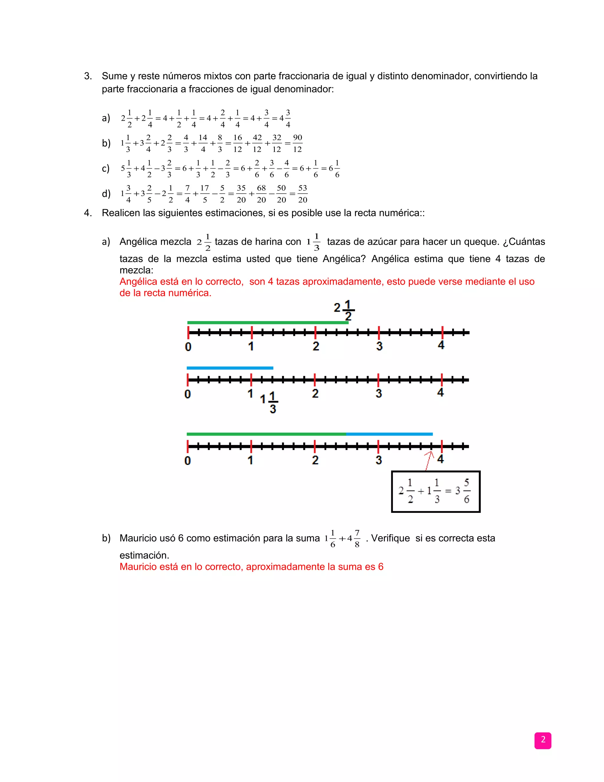 Pauta...suma y resta de fracciones | PDF