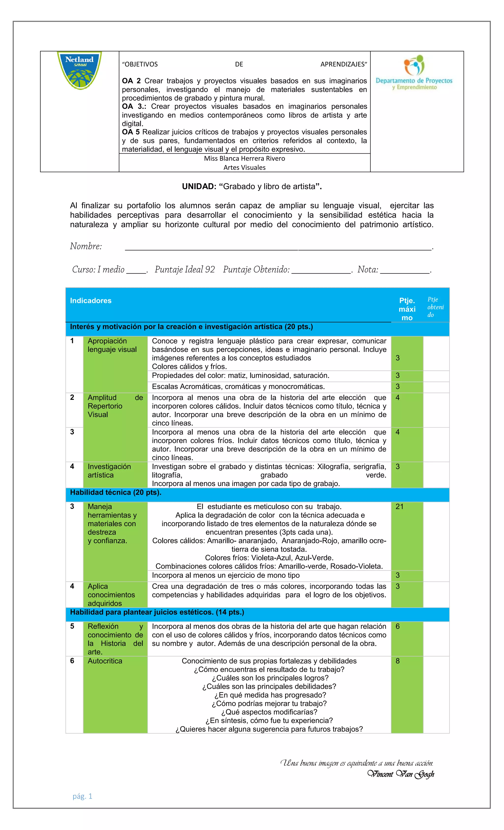 Pauta portafolio primero medio | PDF