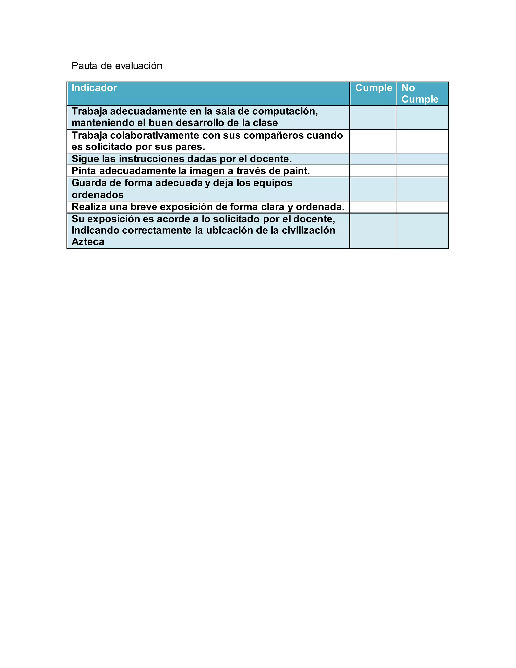 Pauta de evaluación | DOCX | Education