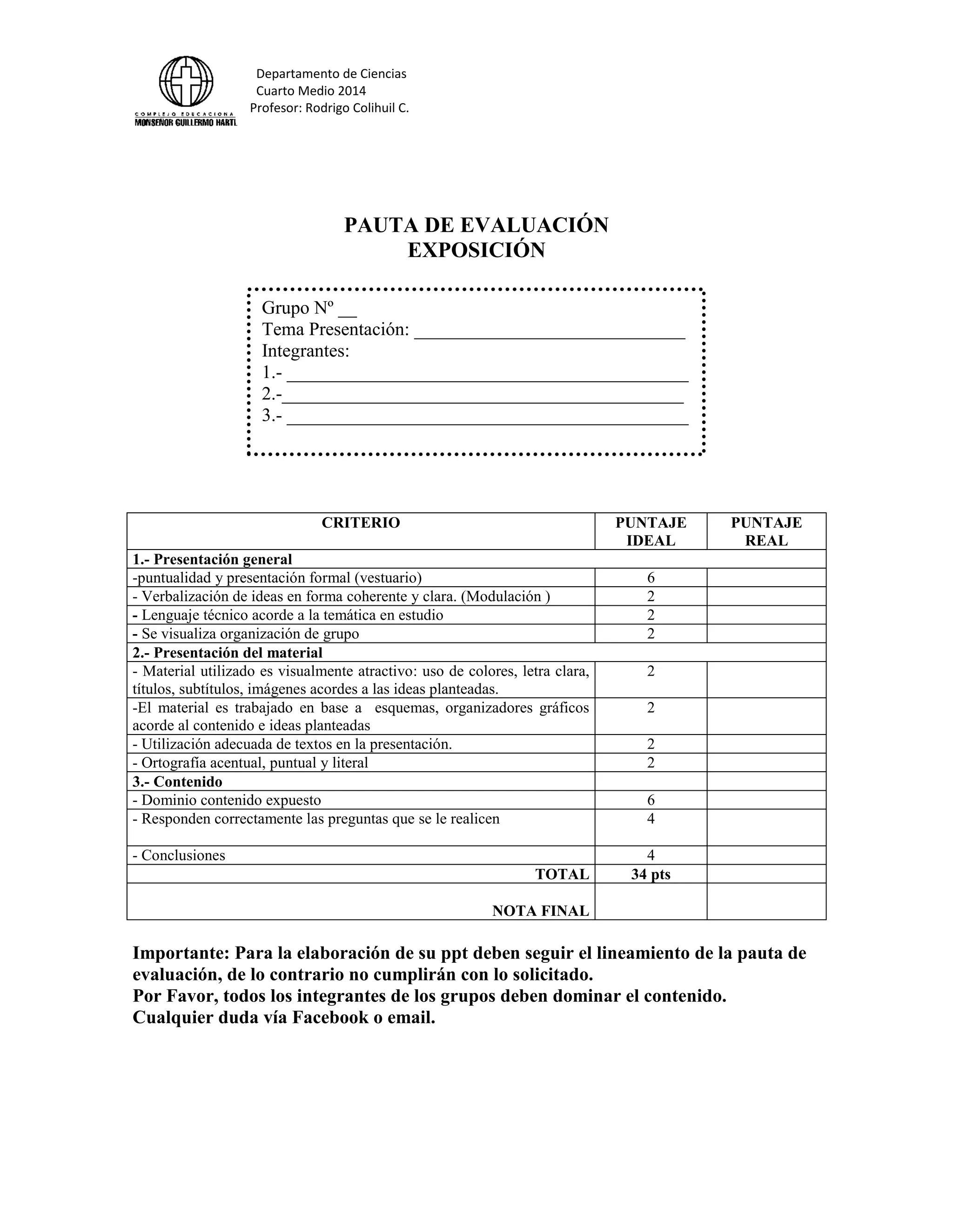 Pauta evaluacion exposicion | PDF Pauta evaluacion exposicion | PDF