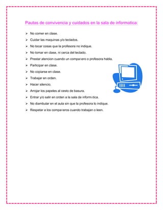 Pautas de convivencia y cuidados en la sala de informatica martu y sabri | DOCX | Computing ...