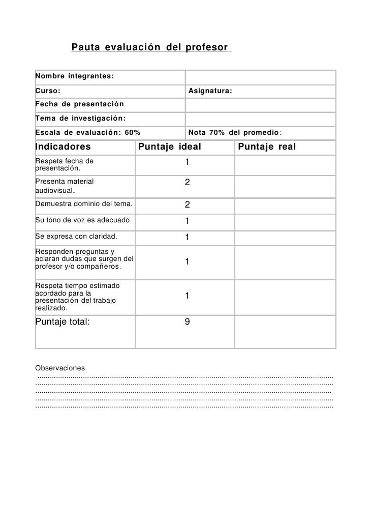 Pautas de evaluación