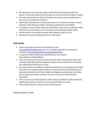 Pautas de trabajo en clase | DOCX