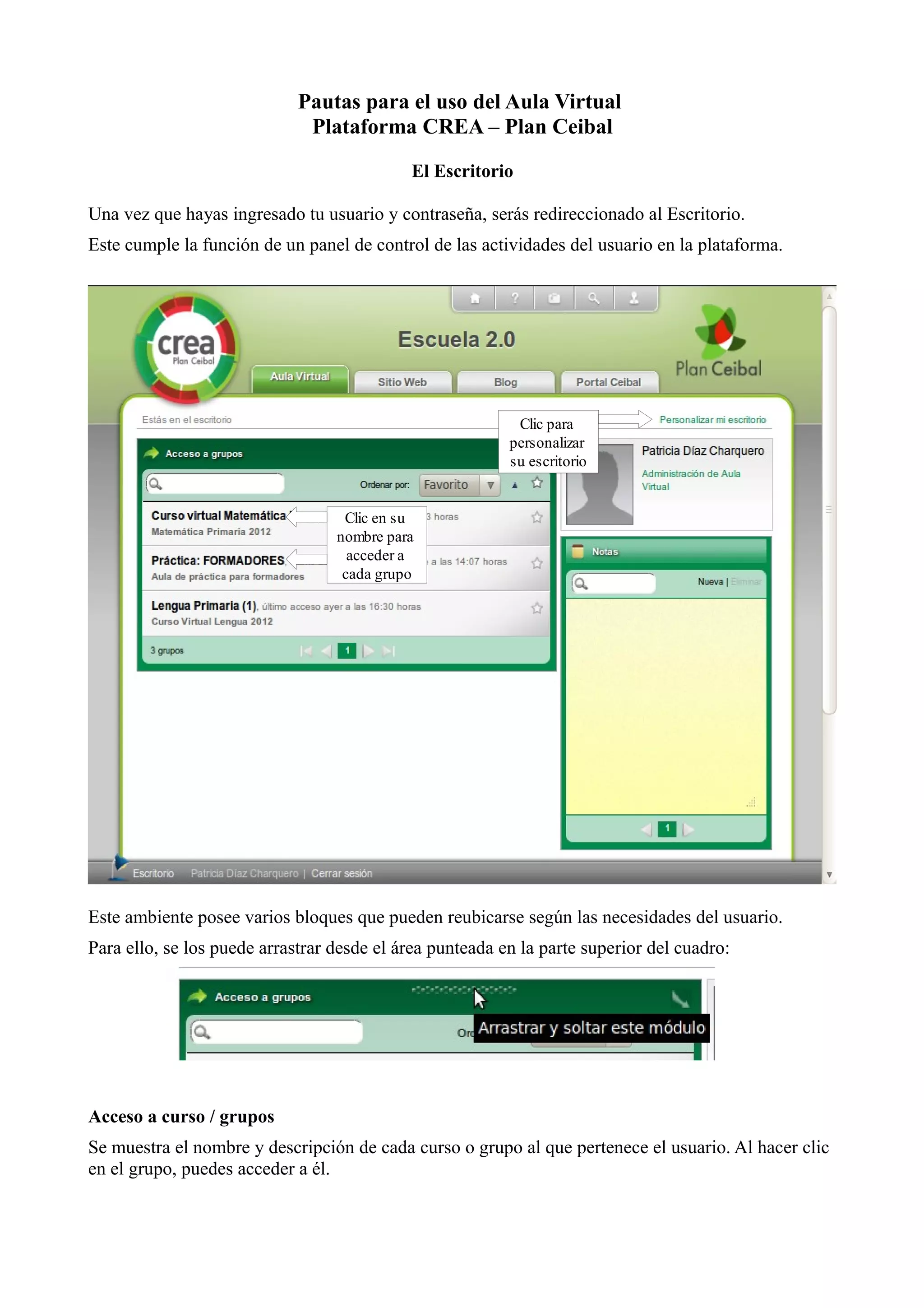 Pautas para el uso del aula virtual crea ceibal primaria | PDF