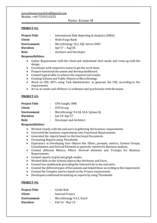 Pavan Kumar M - MicroStrategy Architect and Developer | PDF