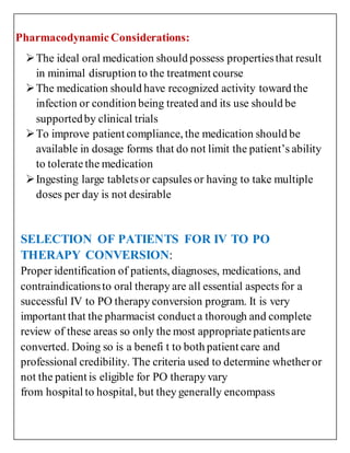 conversion from INTRAVENOUS TO ORAL DOSING----- design of dosage regimen | DOCX