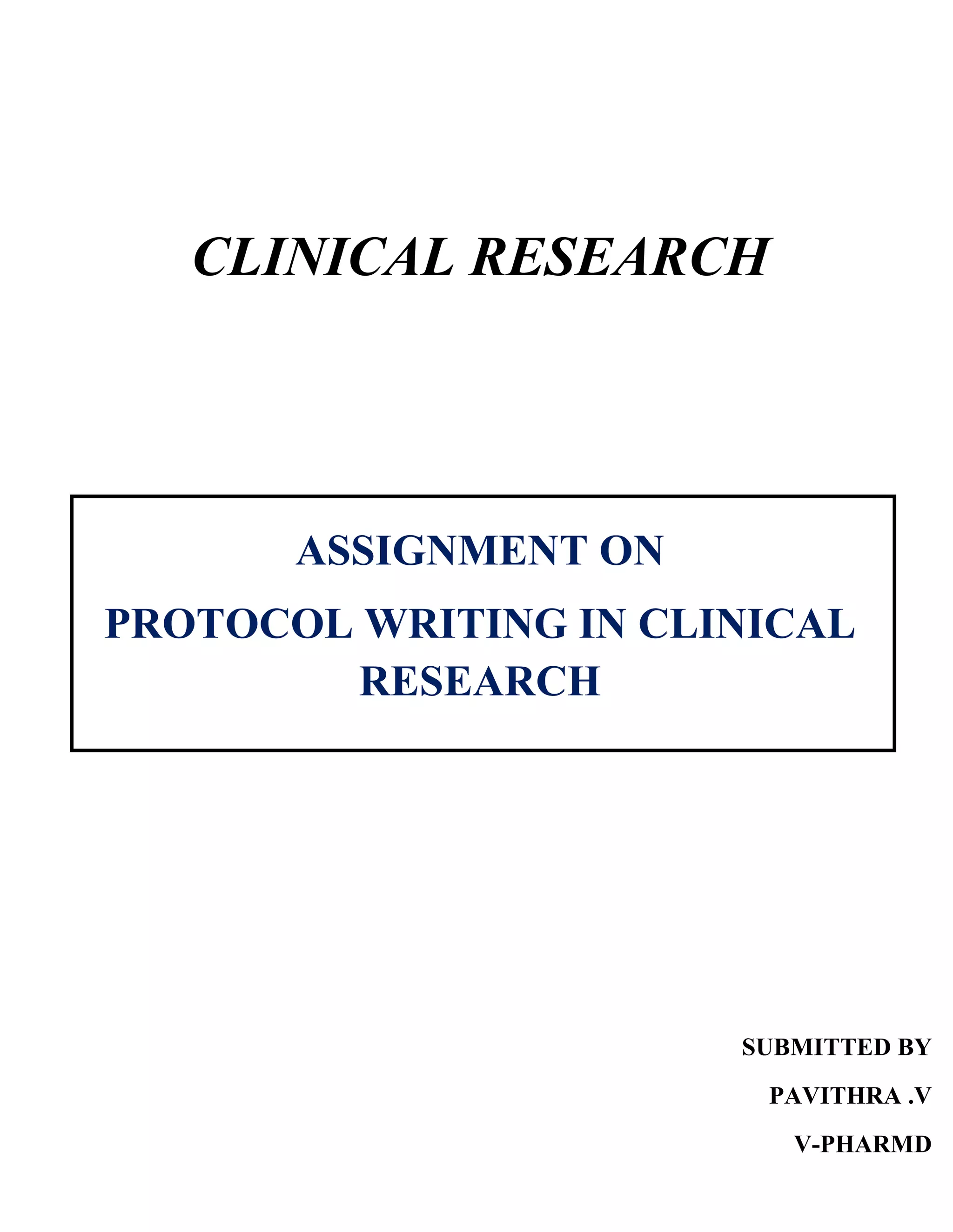 protocol writing in clinical research | PDF