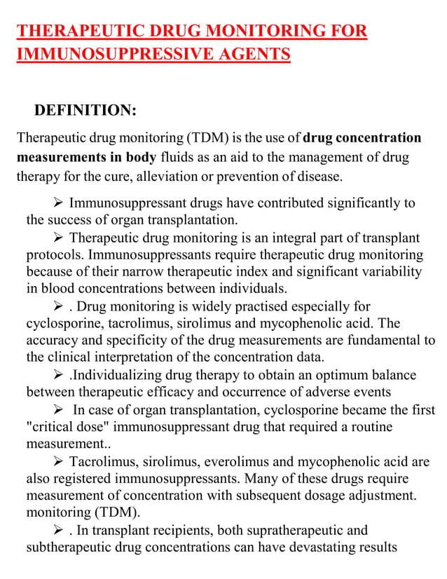 Therapeutic drug monitoring for immunosuppressive agents ( organ transplants) | PDF | Endocrine ...