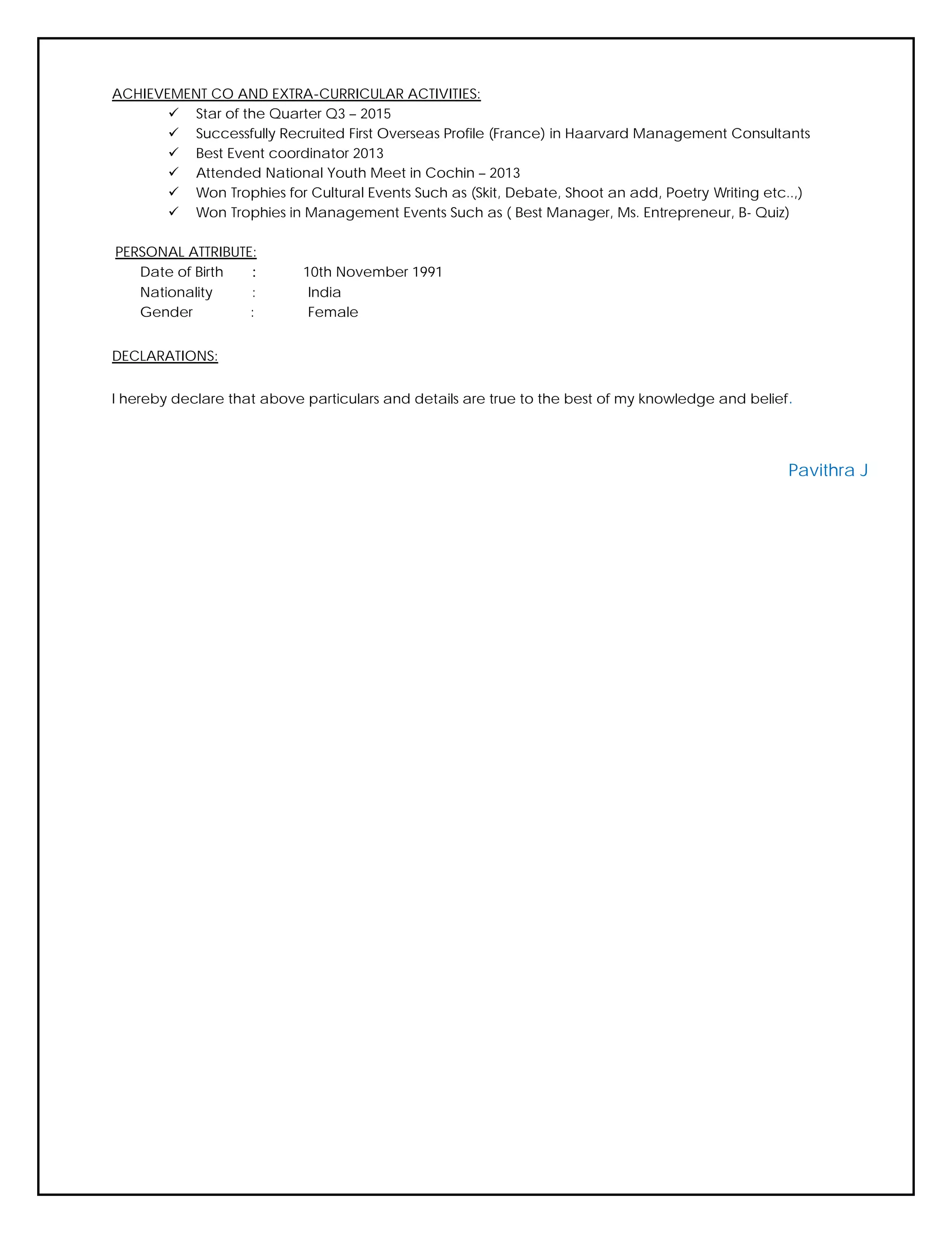 Pavithra Resume Pdf