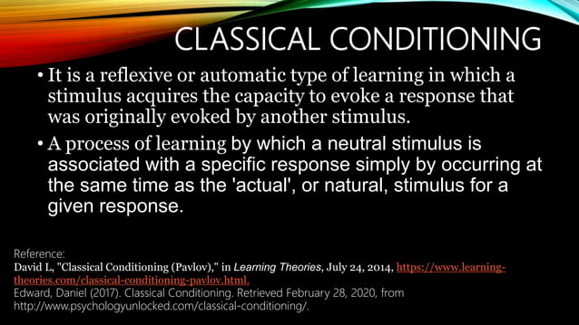 CLASSICAL CONDITIONING (PAVLOV/WATSON) | PPT