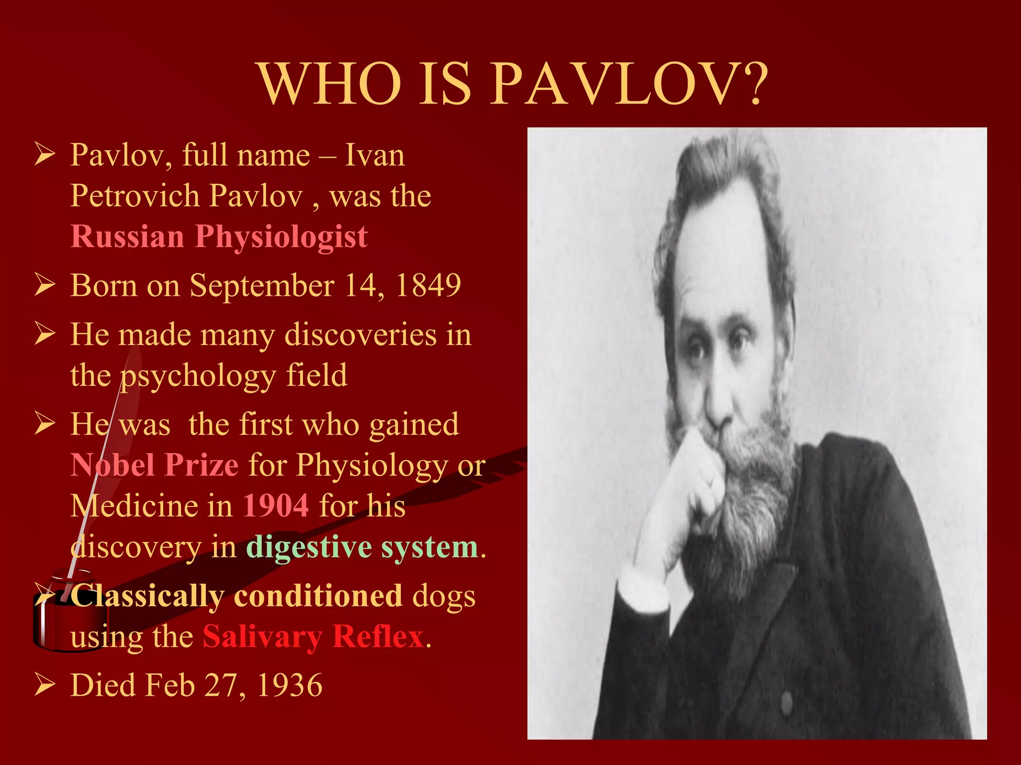 PAVLOV’S CLASSICAL CONDITIONING .pptx