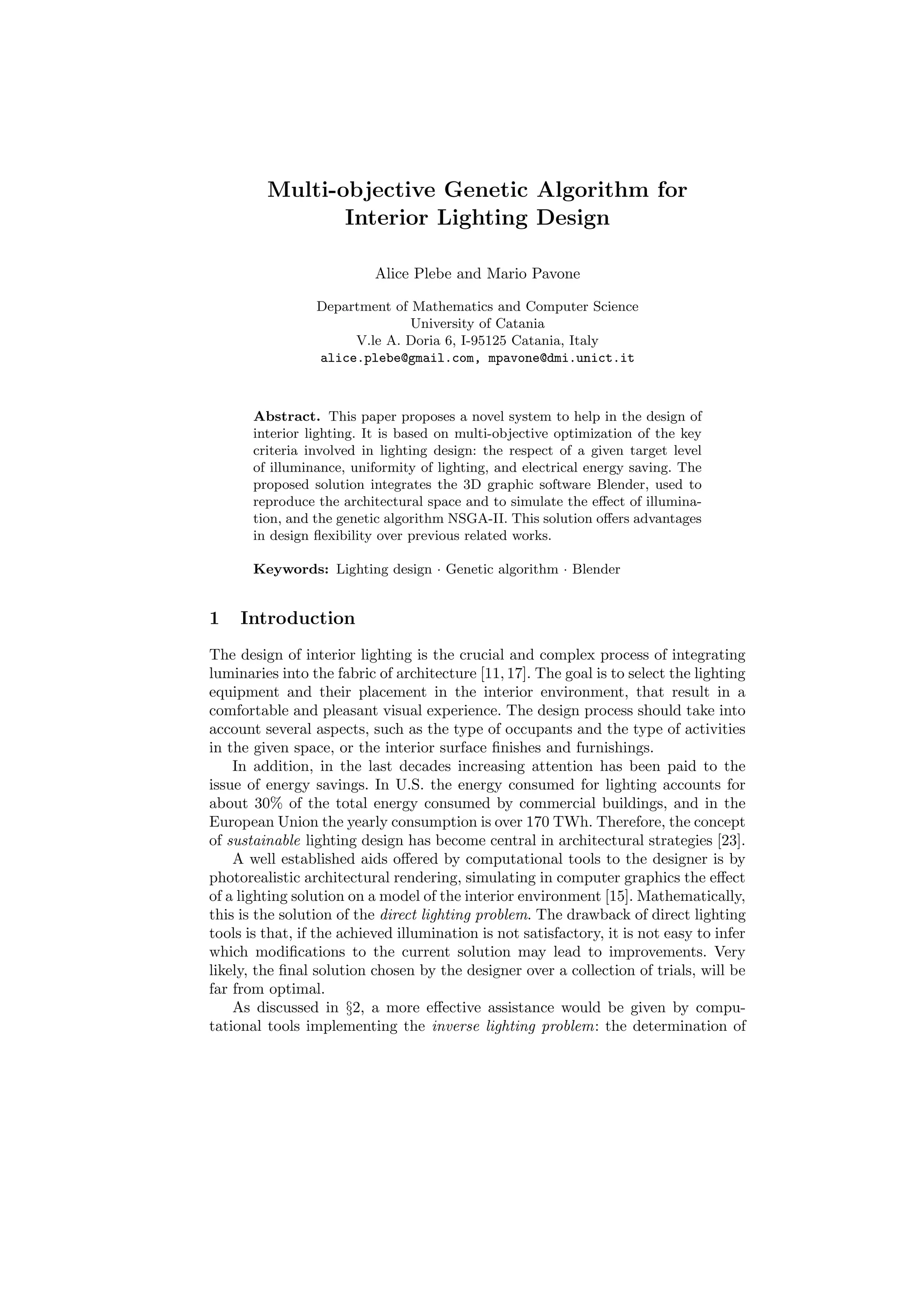 Multi Objective Genetic Algorithm For Interior Lighting Design Pdf Interior Decorating