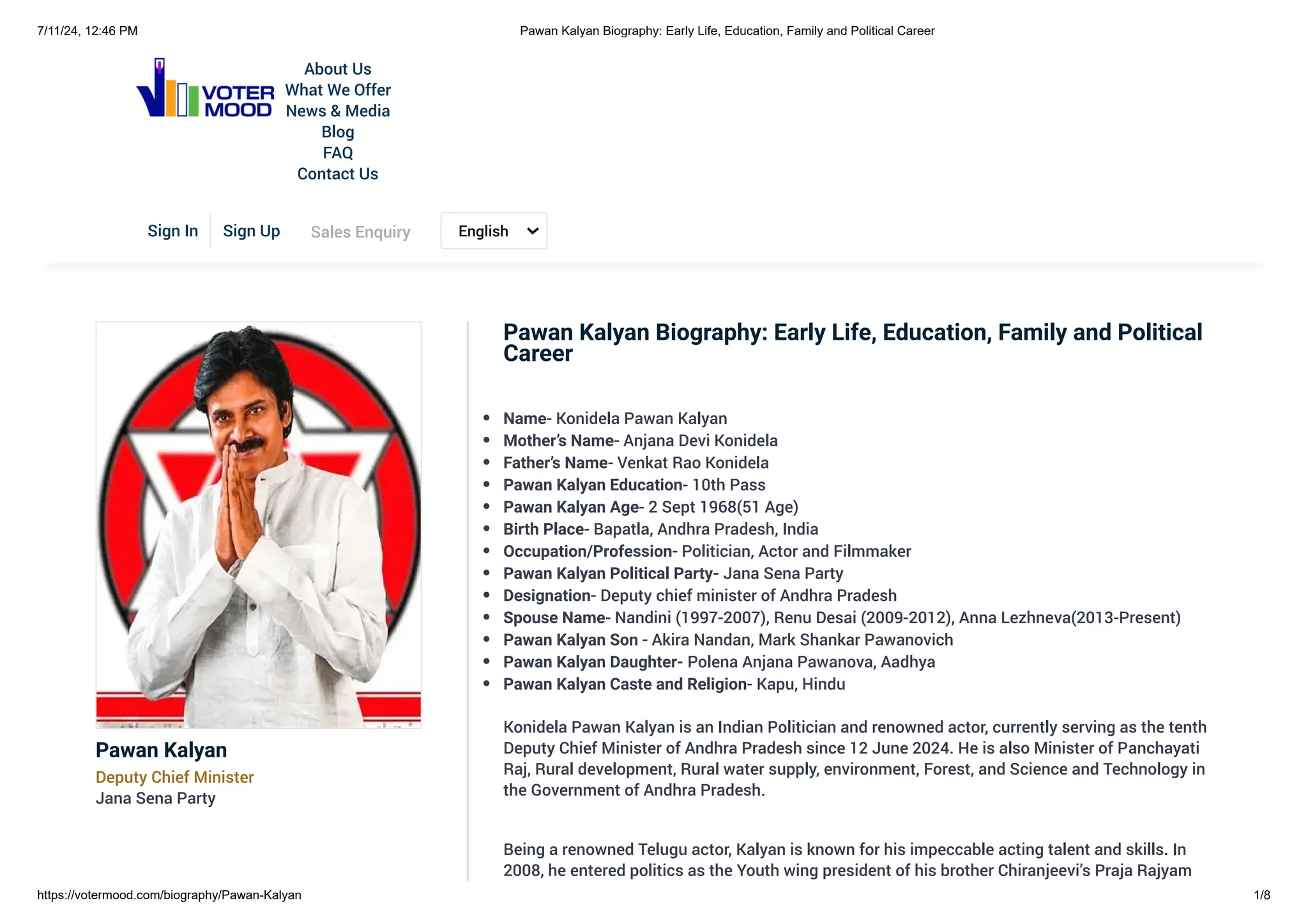 Pawan Kalyan Biography- Early Life, Education, Family and Political ...