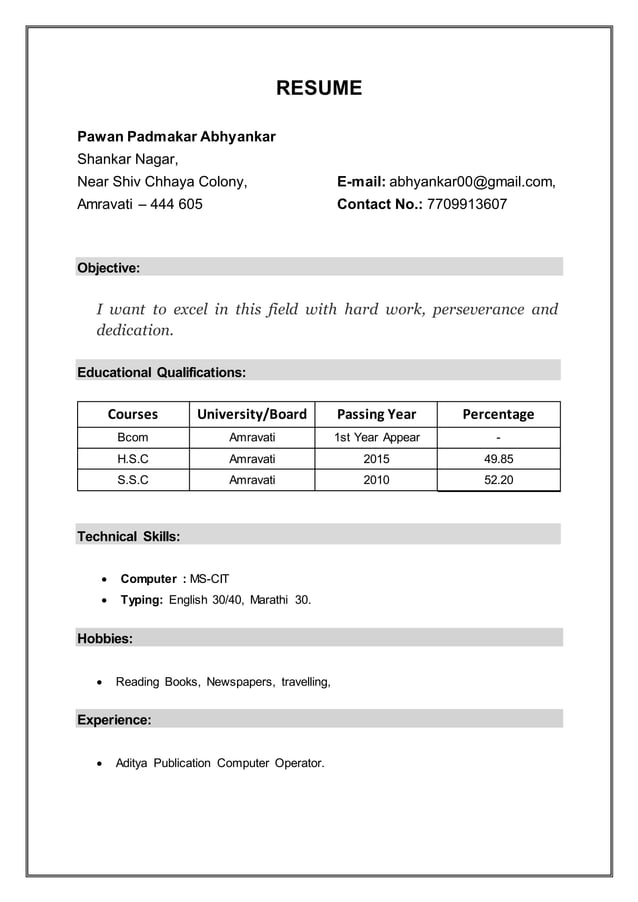 SIMPLE RESUME FORMAT | DOCX