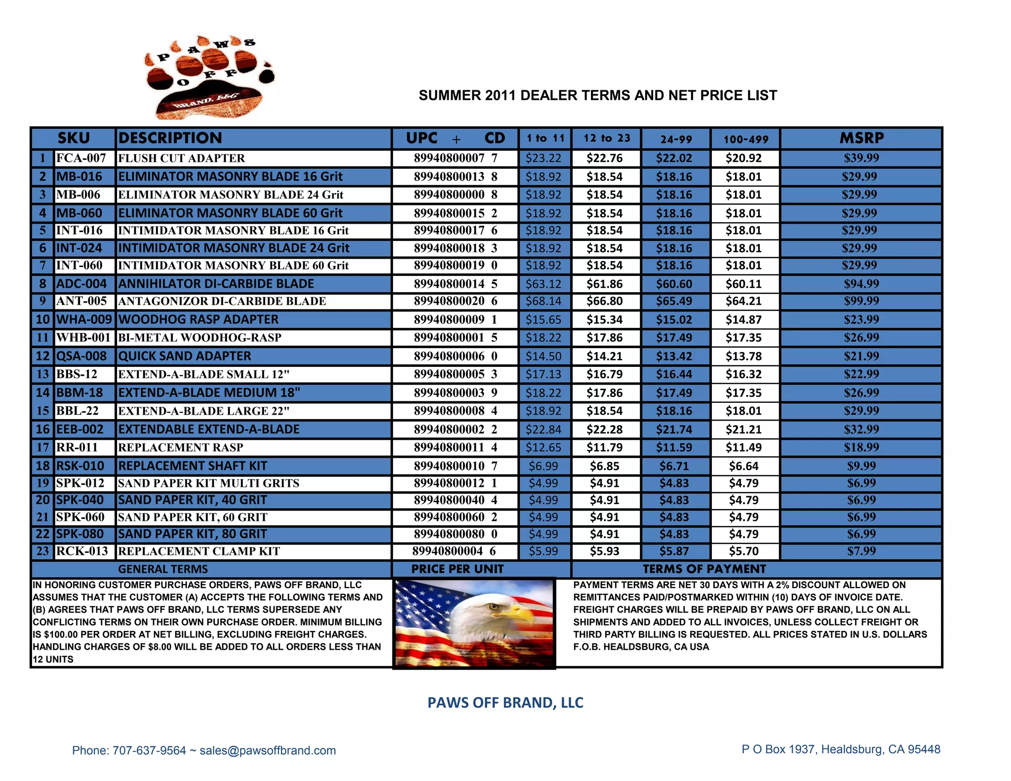 Pawsoff Price Sheet | PDF