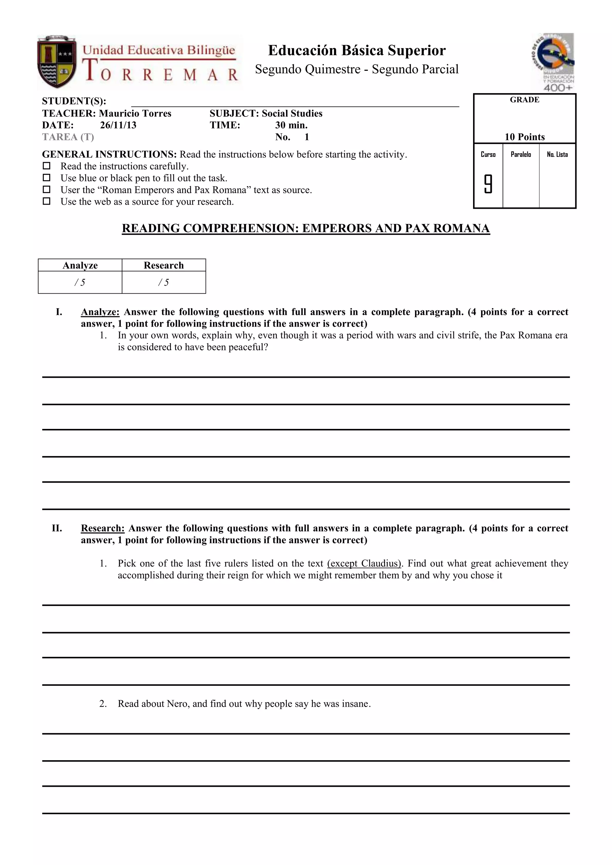 Pax Emperors HW | DOCX