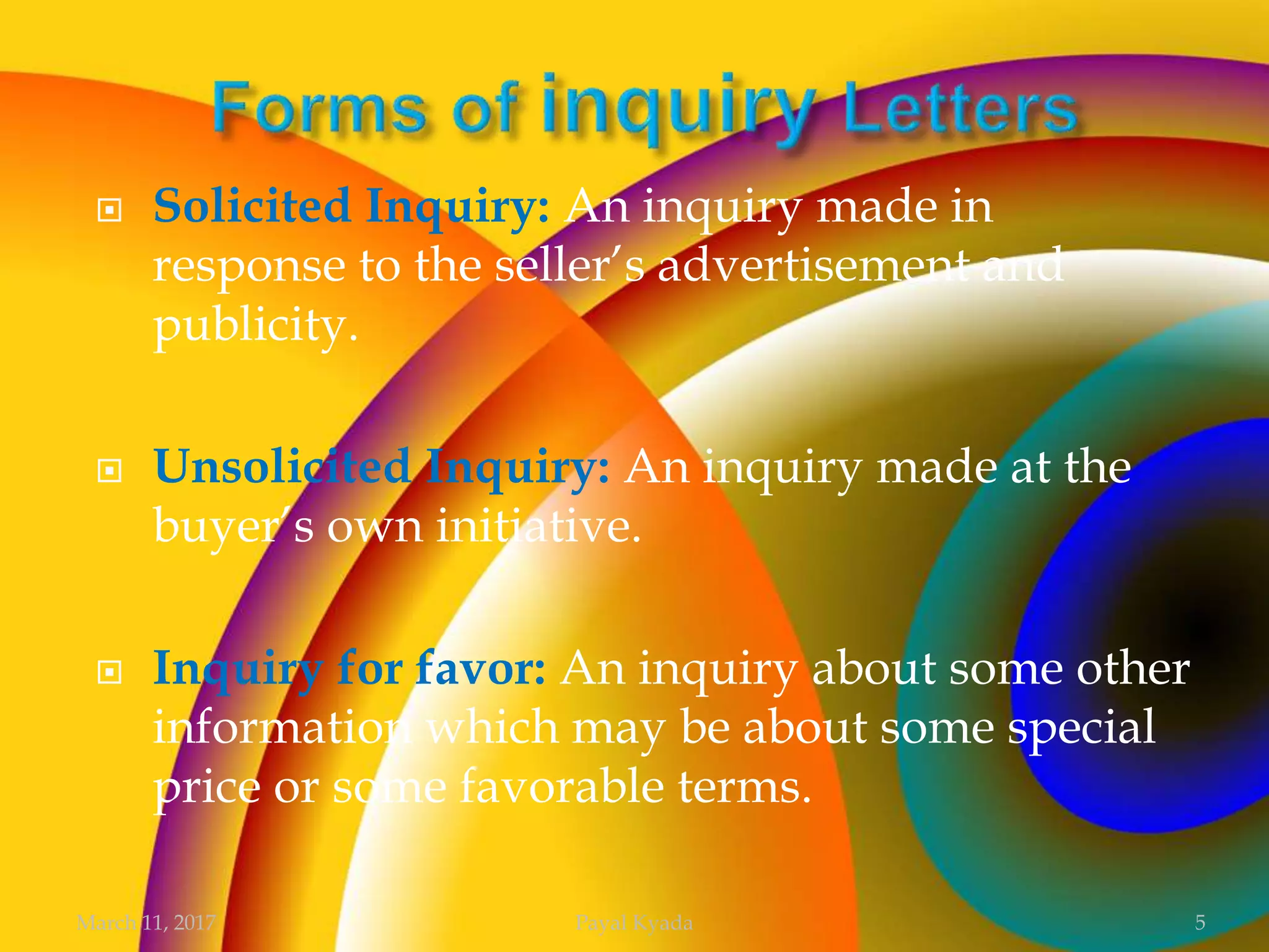 Payal ...kyada letters of inquiry | PPT
