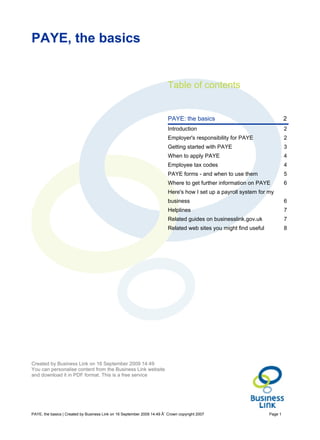 PAYE: The Basics | PDF | Personal Taxes | Personal Finance