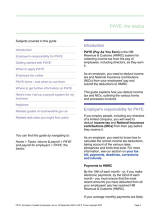 PAYE: The Basics | PDF | Personal Taxes | Personal Finance
