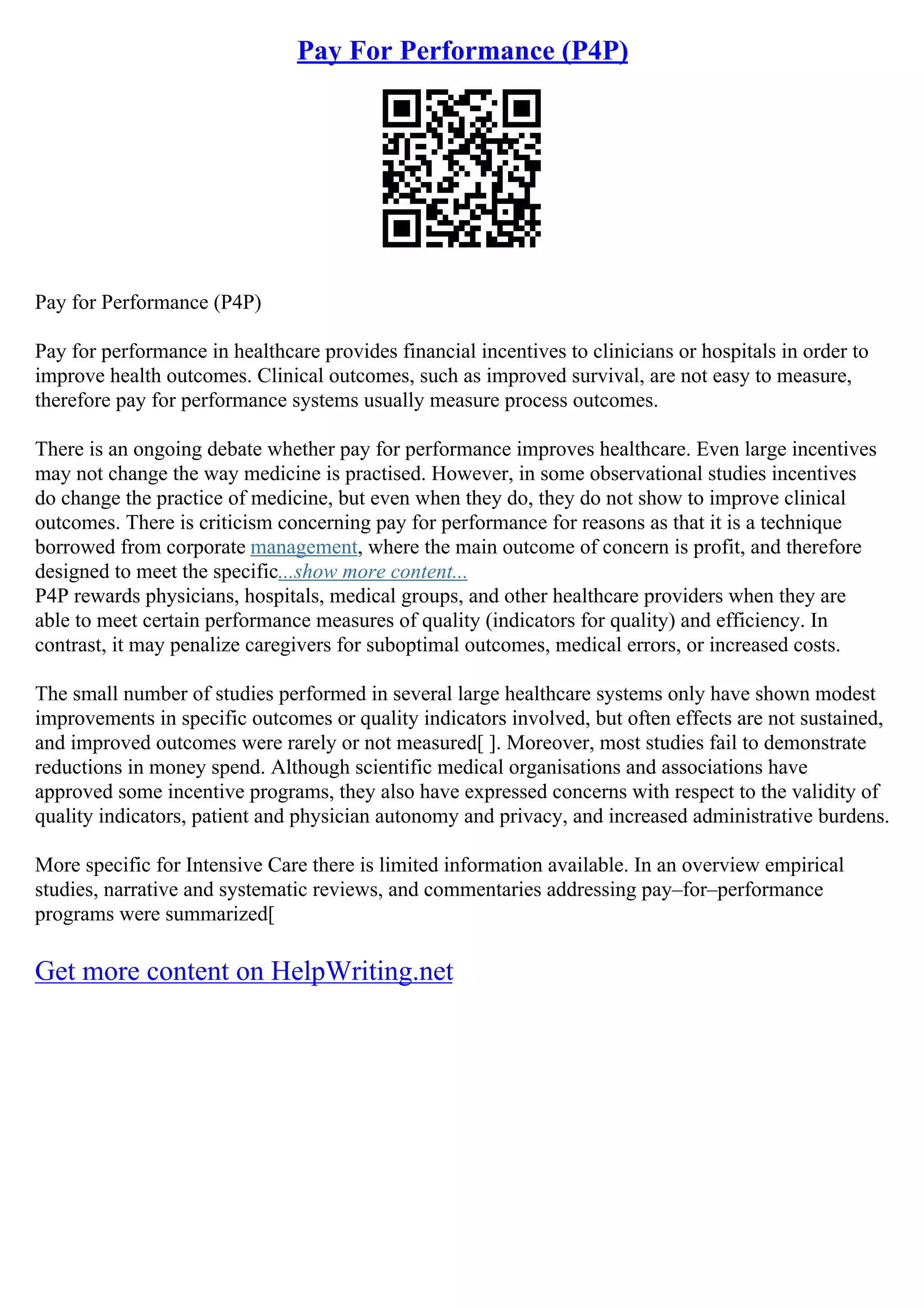 Pay For Performance (P4P) | PDF