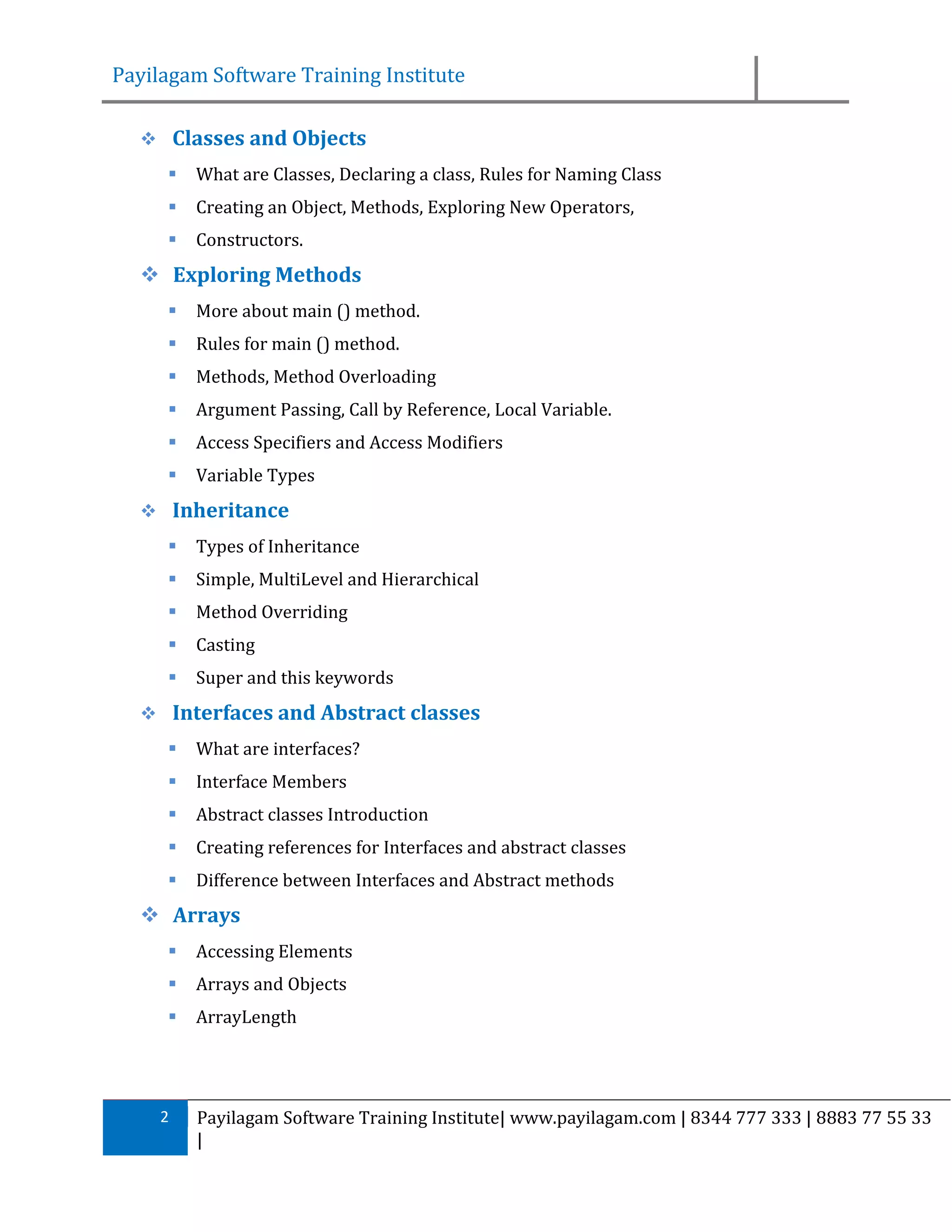 Java Training in Chennai - Payilagam Syllabus | PDF | Databases | Computer Software and Applications