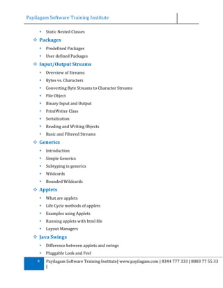 Java Training in Chennai - Payilagam Syllabus | PDF | Databases | Computer Software and Applications