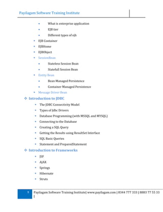 Java Training in Chennai - Payilagam Syllabus | PDF | Databases | Computer Software and Applications