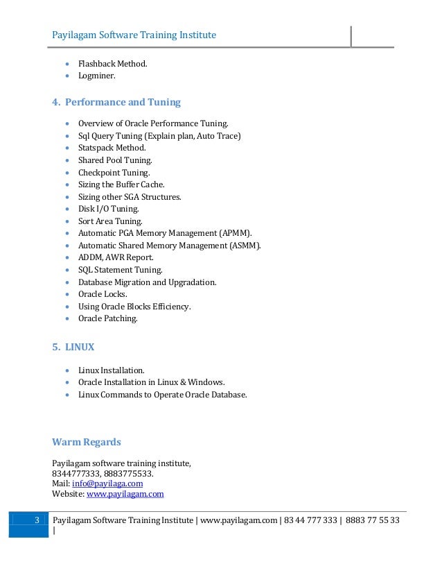 Payilagam oracle dba training syllabus