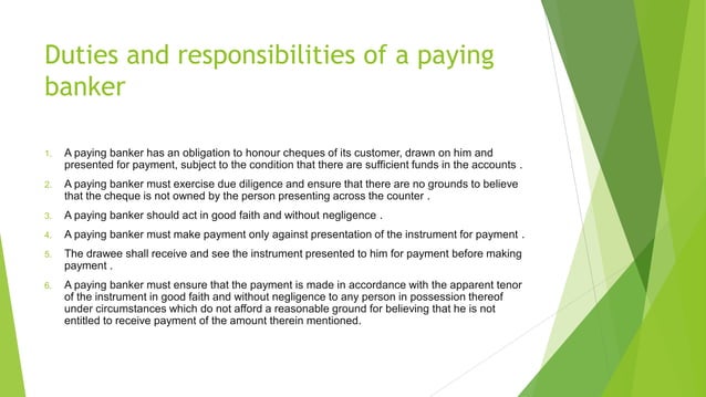PAYING BANKER, Payment in due course, Duties & Responsibilities of a ...