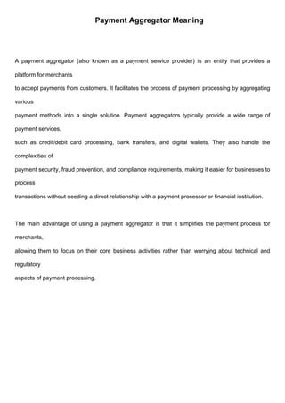 What is a Payment Aggregator and Why It Matters | PDF