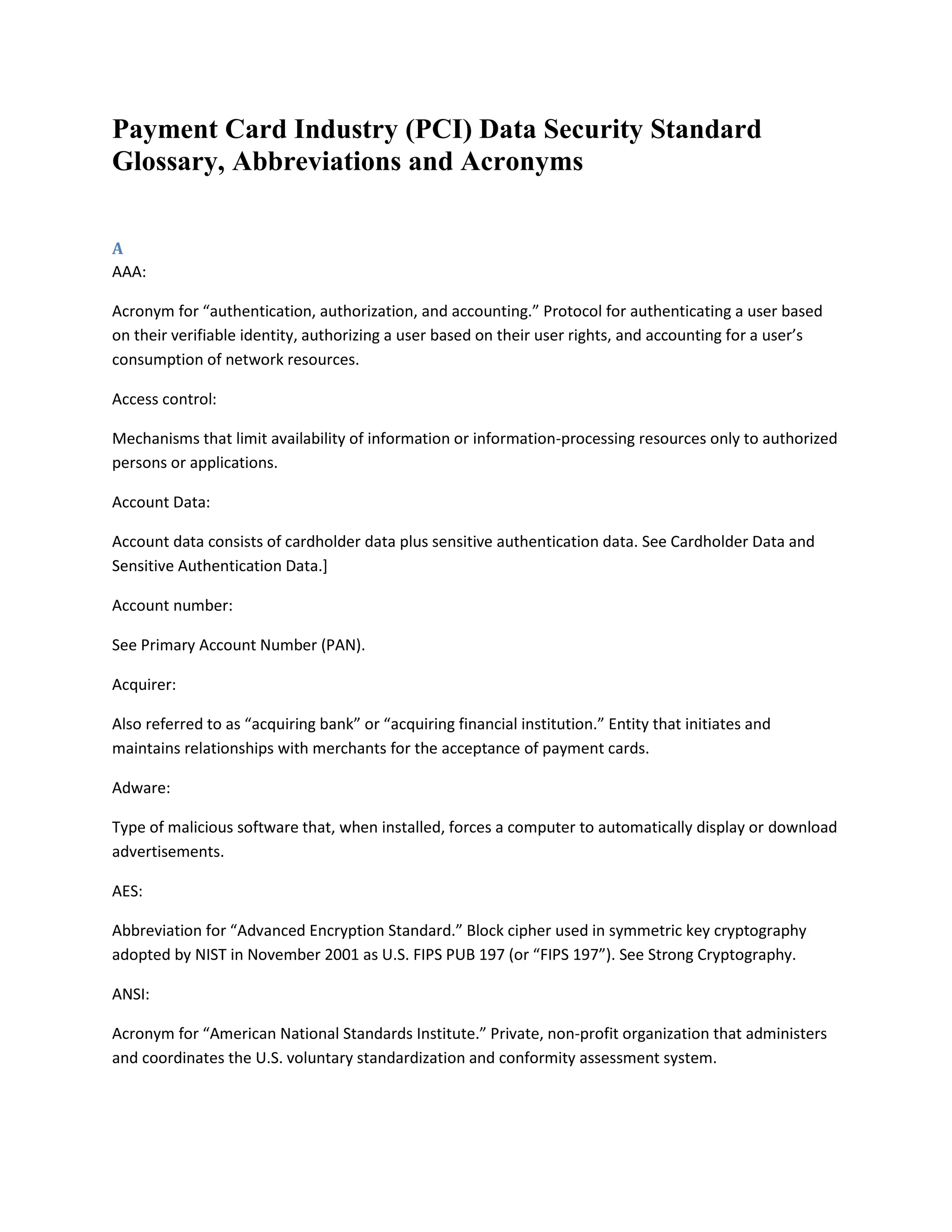 Payment Card Industry (PCI) Data Security Standard Glossary ...