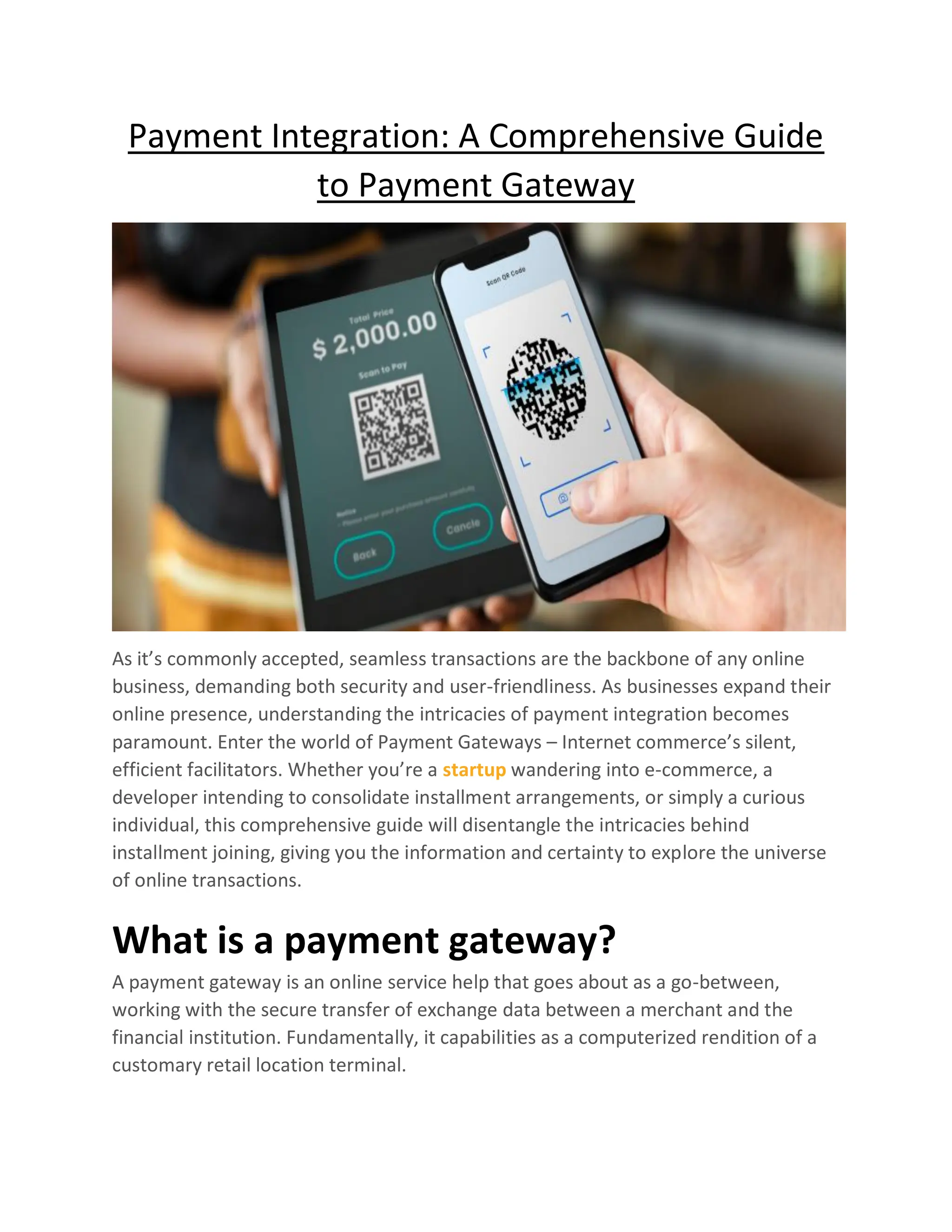 Payment Integration A Comprehensive Guide to Payment Gateway | PDF