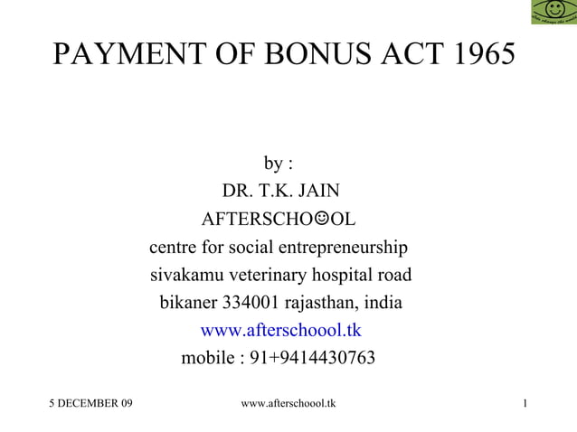 Payment Of Bonus Act 1965 | PPT