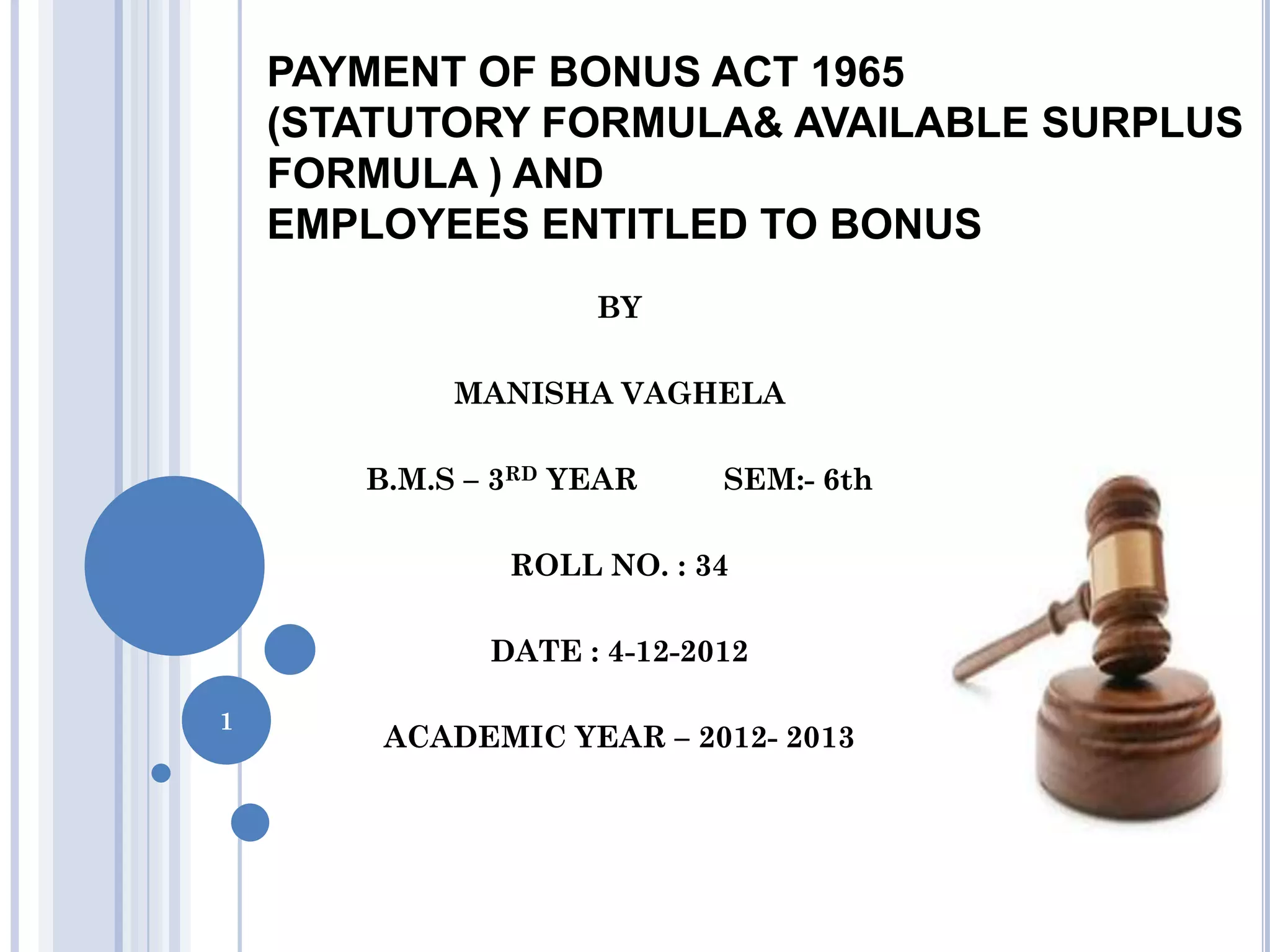 Payment of bonus act 1965 | PPSX