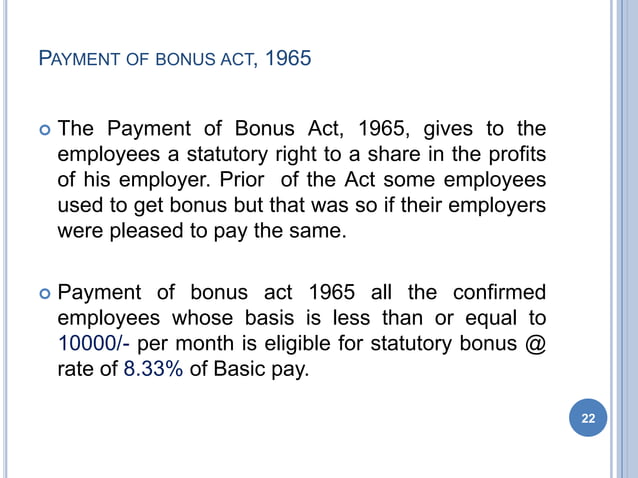 Payment of bonus act 1965 | PPTX | Personal Taxes | Personal Finance