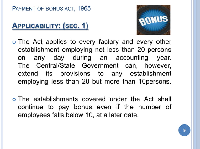 Payment of bonus act 1965 | PPTX | Personal Taxes | Personal Finance