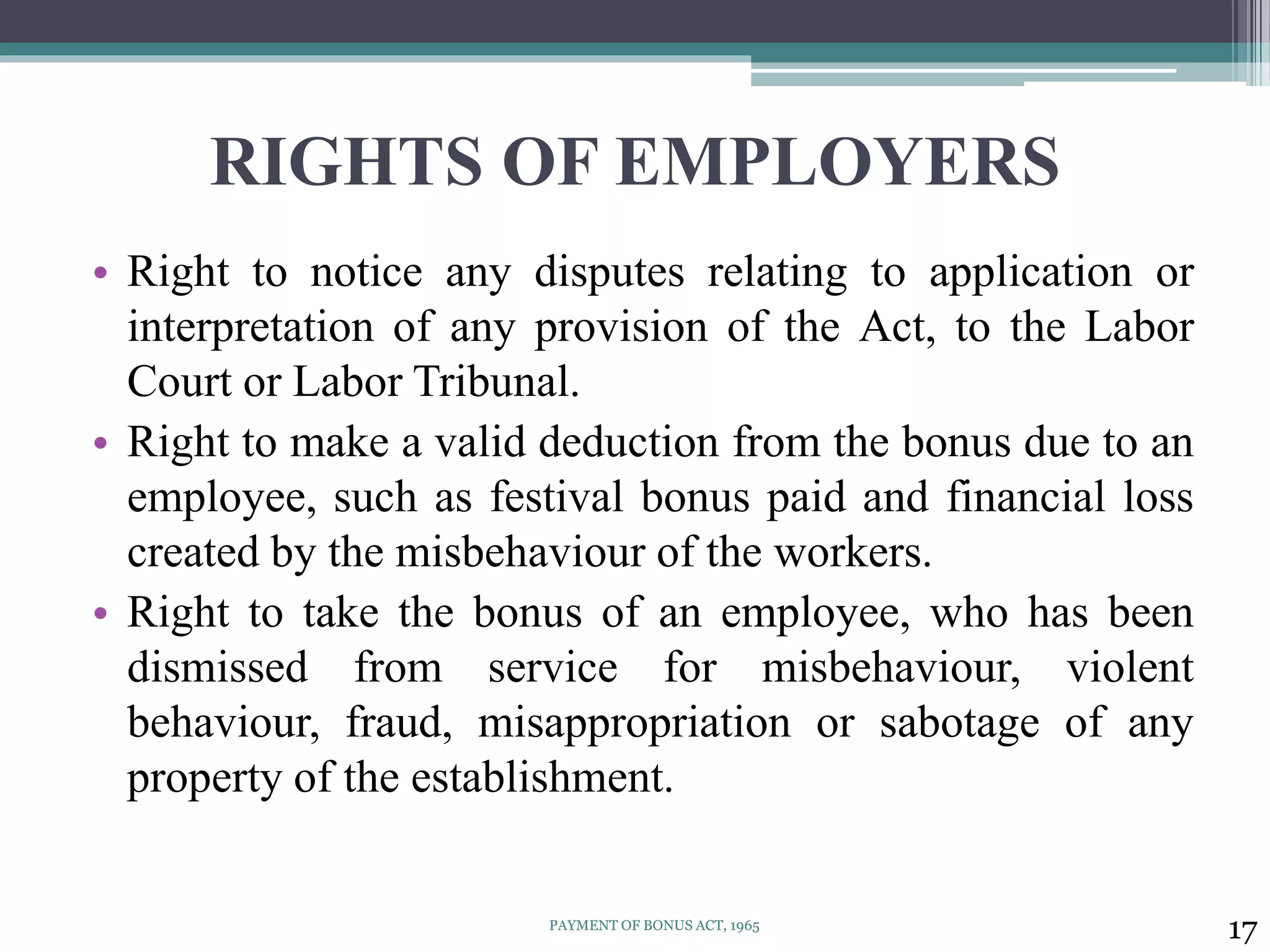 Payment of bonus act, 1965 | PPTX